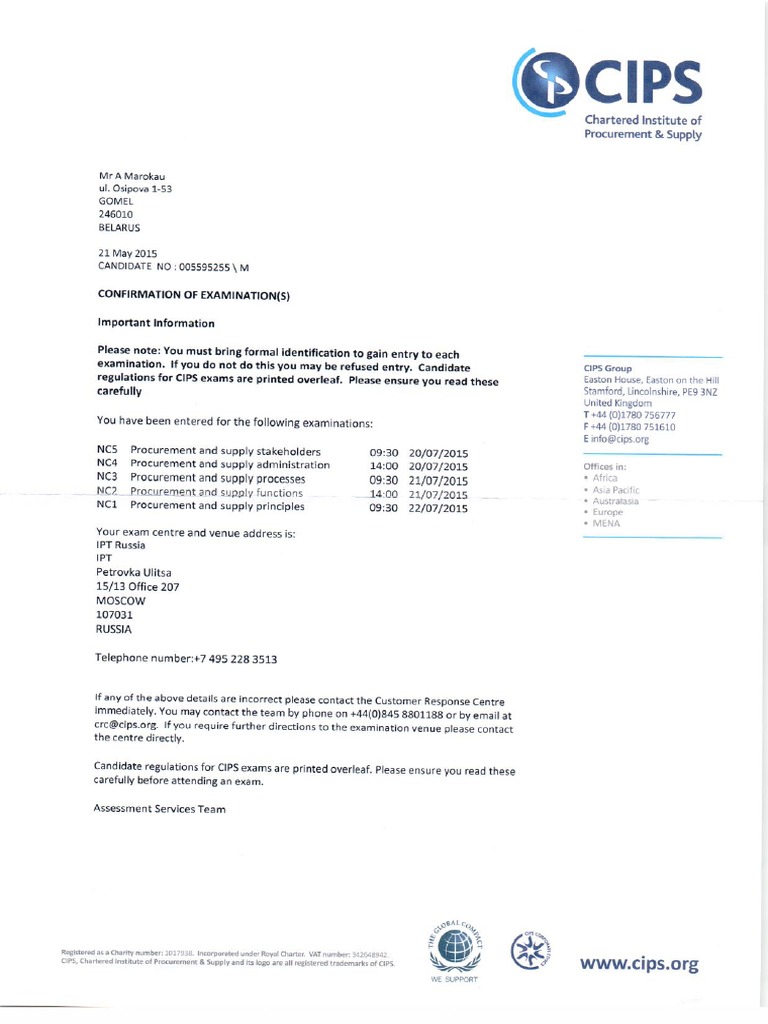 Cips Exams Letter | PDF