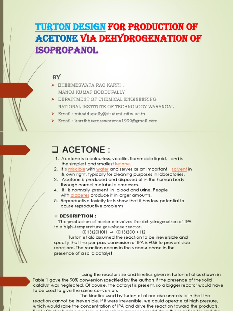 Turton Design For Acetone Production | PDF | Chemical Reactor ...