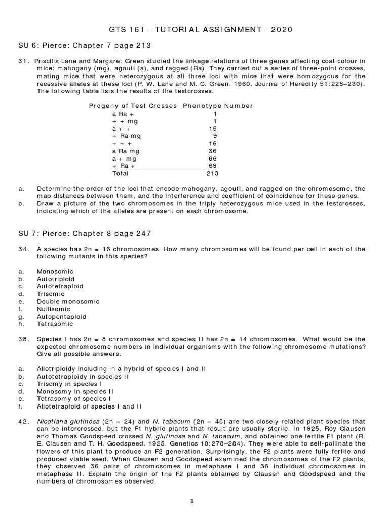 Tut 6 Assignment 2020 Updated | PDF | Zygosity | Dominance (Genetics)