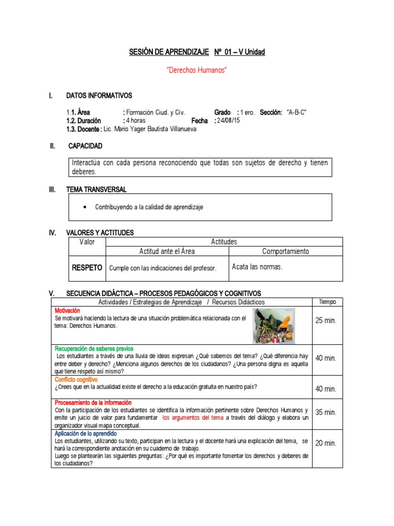 SESIÓN DE APRENDIZAJE - Derechos Humanos | Descargar gratis PDF ...