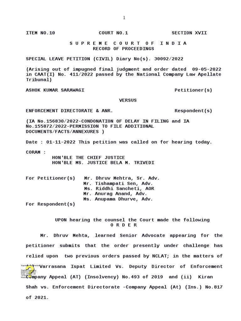 Ashok Kumar Sarawagi SC Order | PDF | Judgment (Law) | Public Law