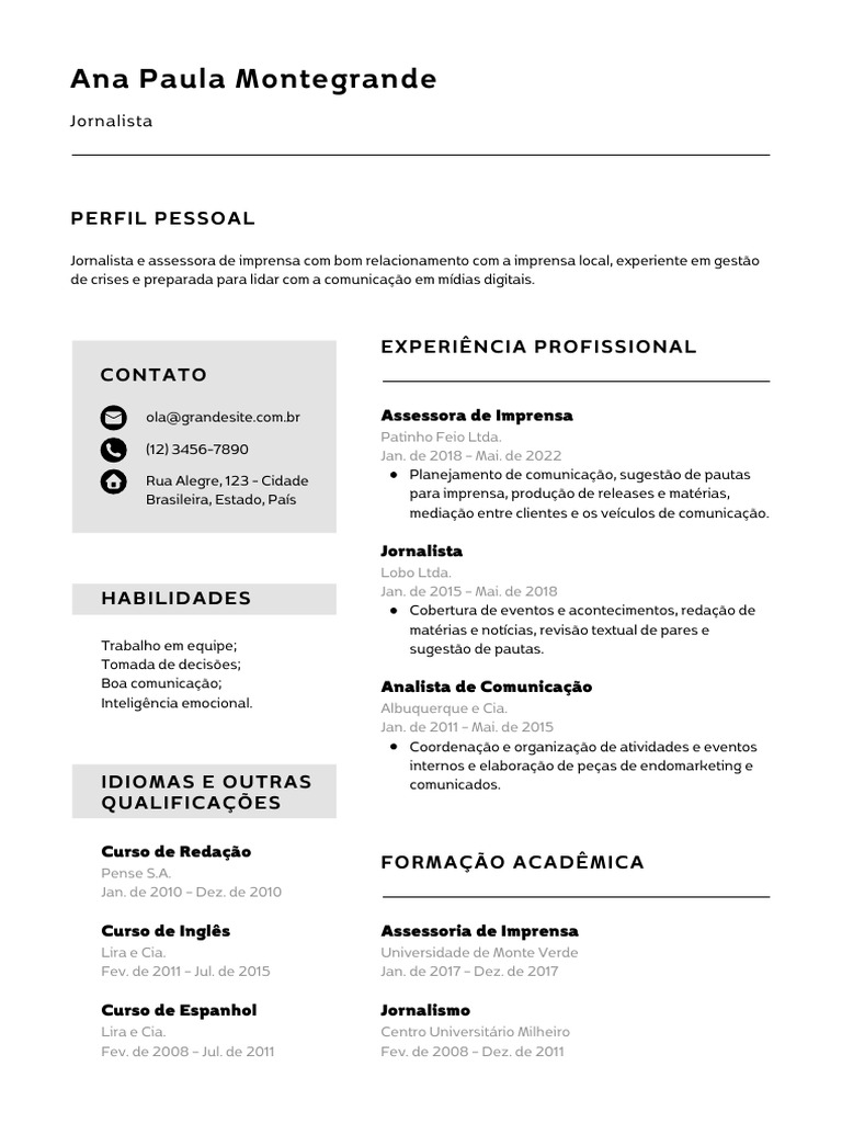 Modelo curriculum 2022 | PDF