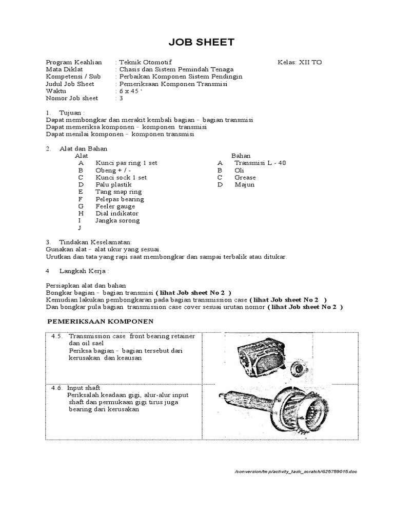 Jobsheet Pemeriksaaan-Komptransmisidoc | PDF