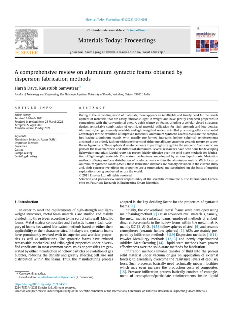 A Comprehensive Review On Aluminium Syntactic Foams Obtained By