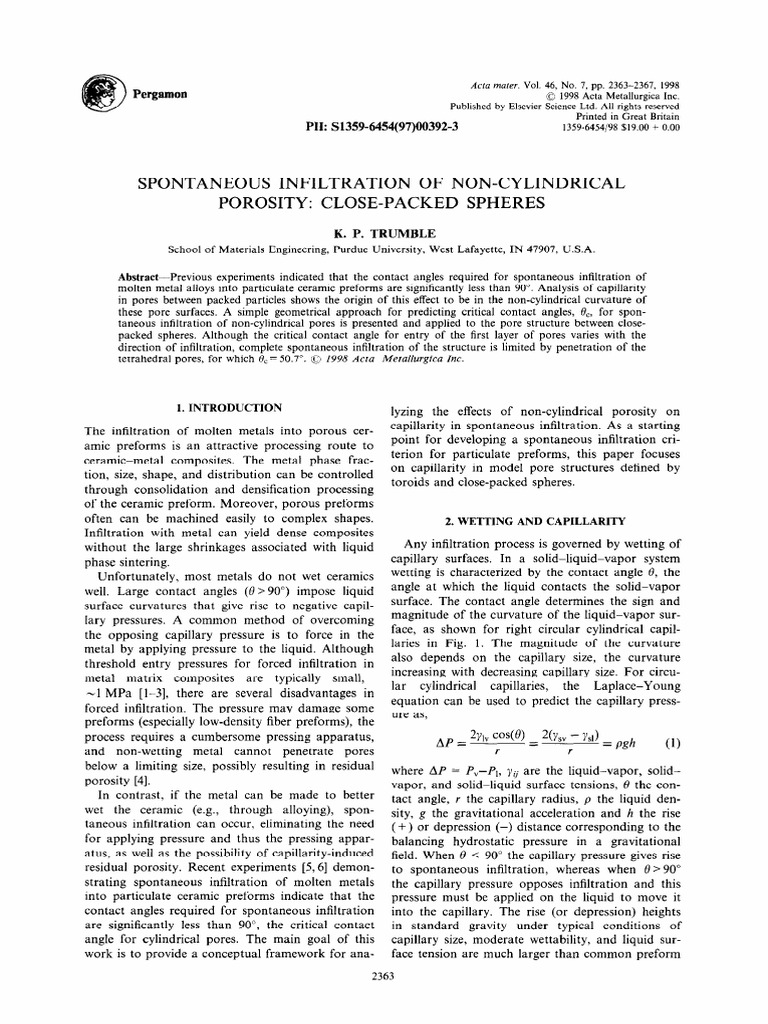 Spontaneous Infiltration of Non-Cylindrical Porosity: Close-Packed ... Spontaneous Infiltration of Non-Cylindrical Porosity: Close-Packed ...