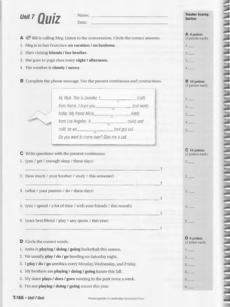 Touchstone 1 - Unit 7 | PDF | Recreation