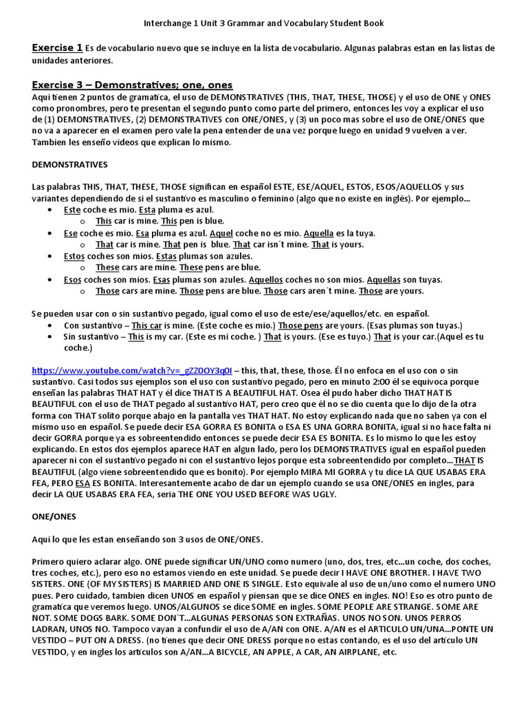 Interchange 1 Unit 3 Grammar and Vocabulary Student Book | PDF ...