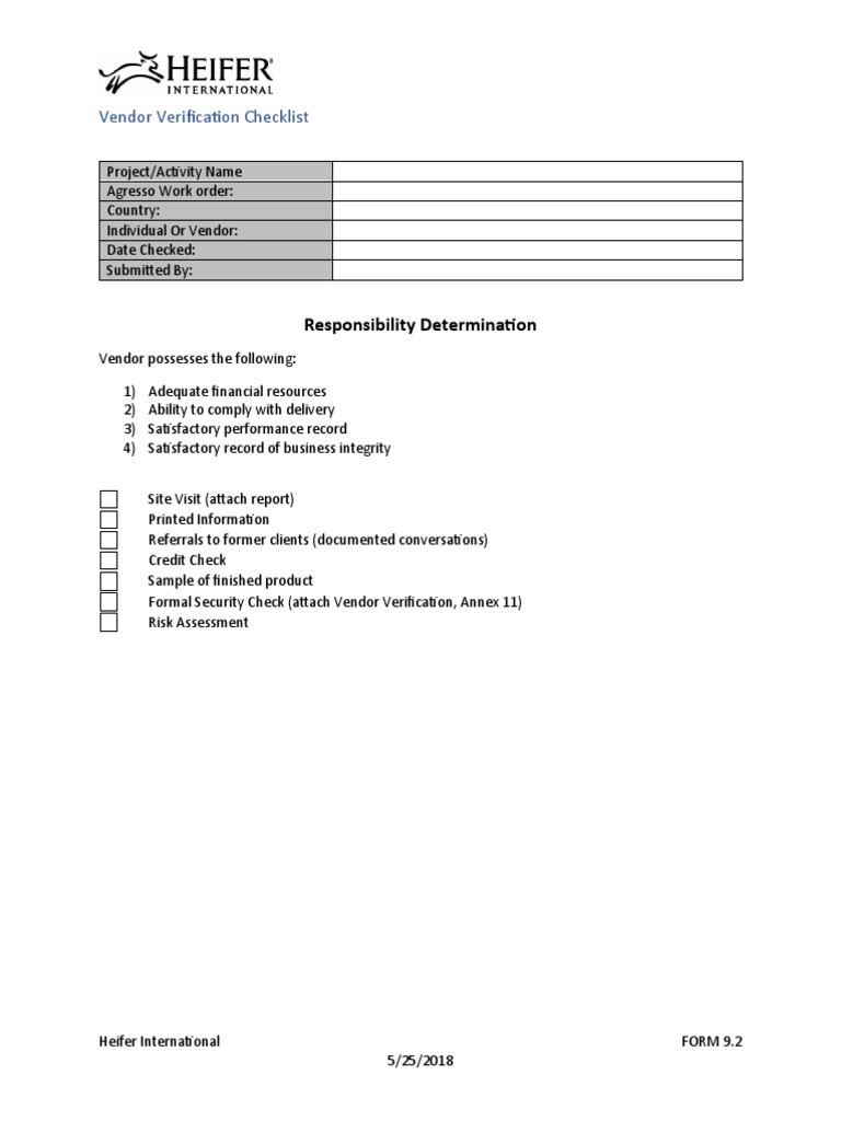 Vendor Verification Checklist Template | PDF