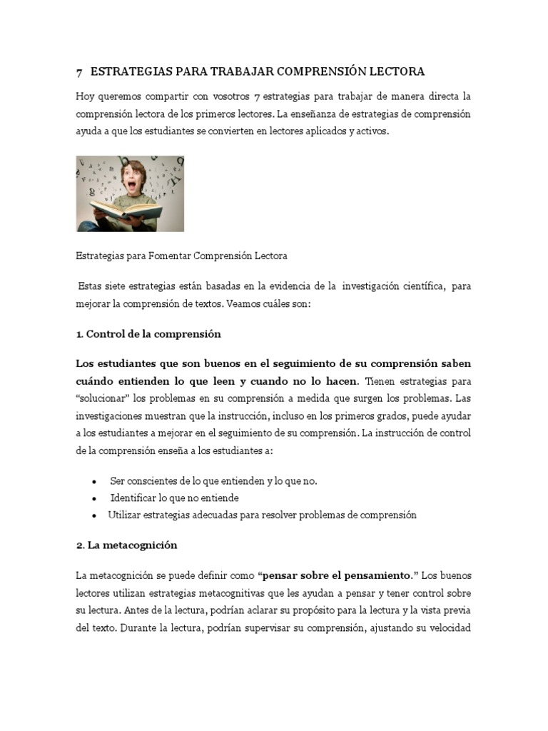 7 Estrategias para Trabajar Comprensión Lectora | PDF | Comprensión lectora | Ciencia cognitiva