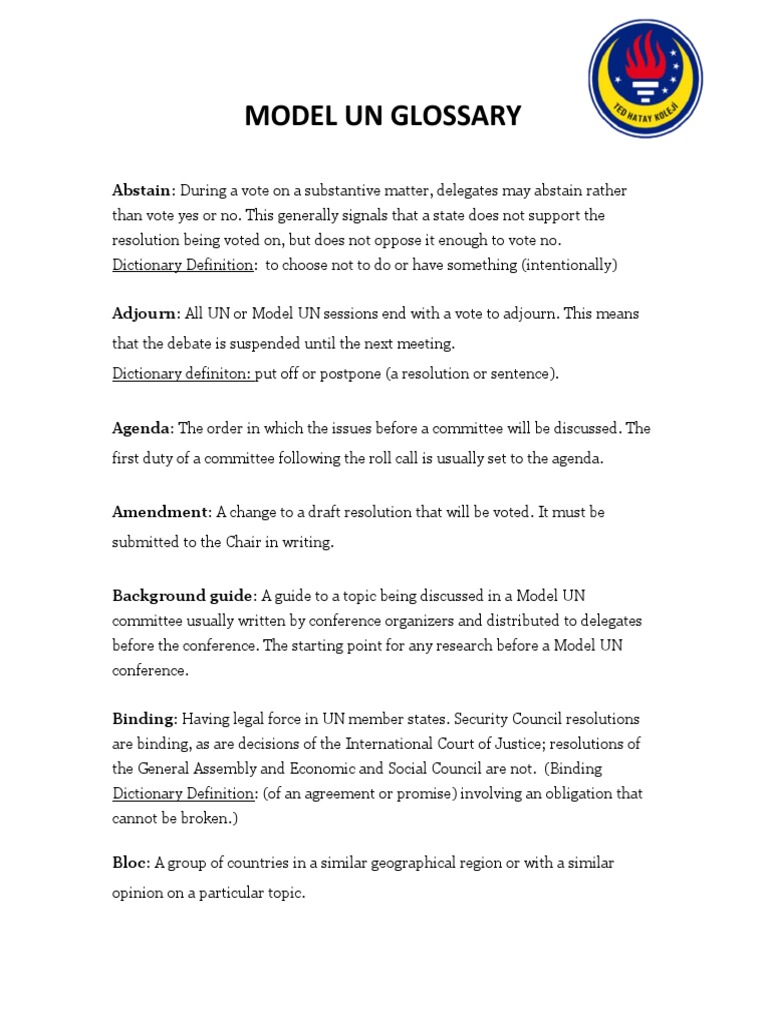 MUN Glossary | PDF | Committee | United Nations