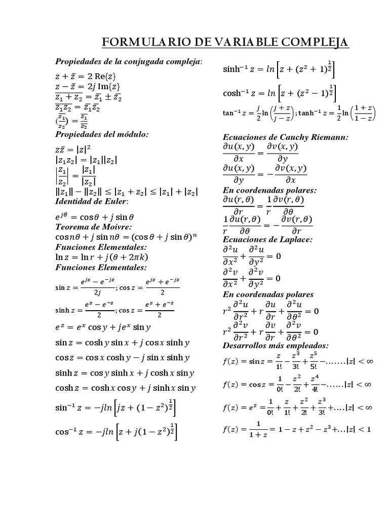 Formulario de Variable Compleja | PDF | Análisis complejo | Integral