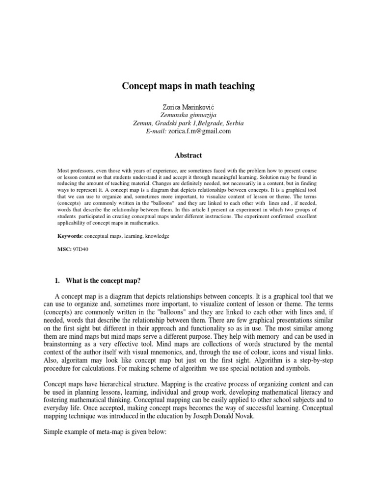 Concept Maps in Math Teaching | PDF | Teaching Method | Concept
