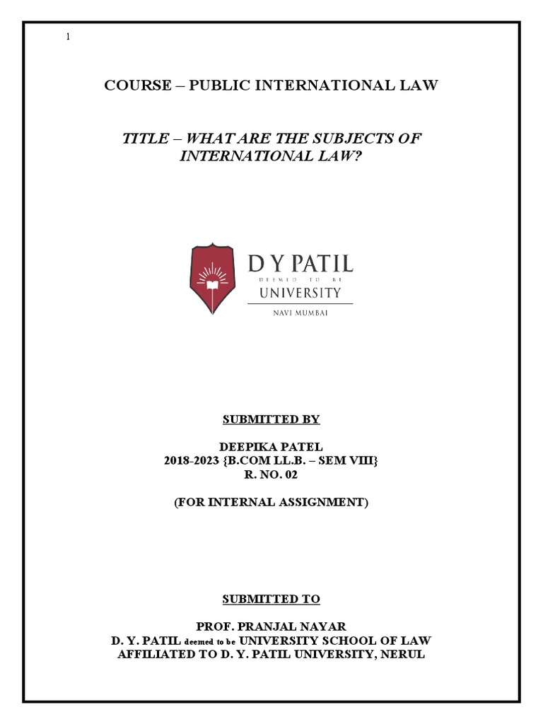 Public International Law Topic 1 Assignment | PDF | International Law | Treaty