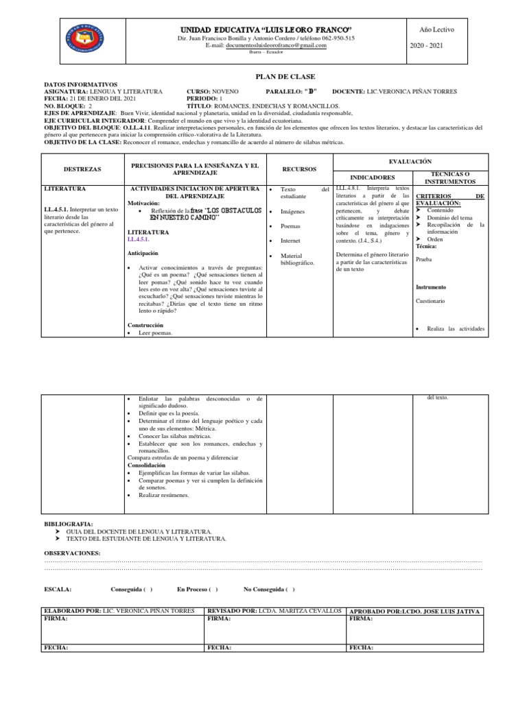 Plan de Clase - LL | PDF | Poesía | Ritmo