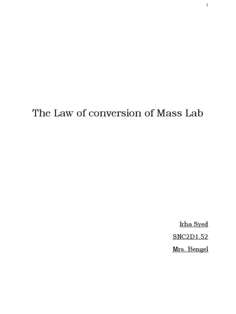 The Law of Conversion of Mass Lab Report | PDF | Chemical Reactions ...