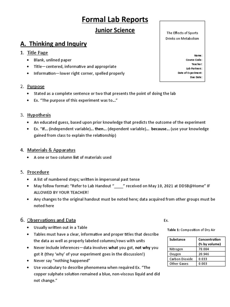 Junior Formal Lab Reports 2021 | PDF | Experiment | Hypothesis