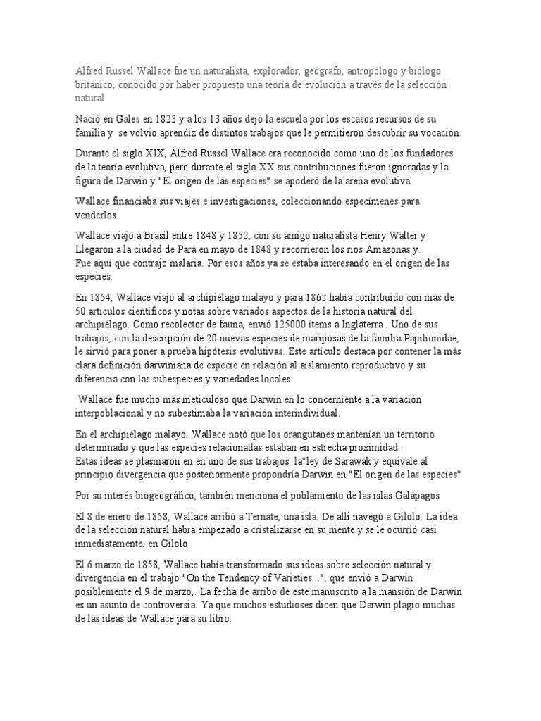 Alfred Russel Wallace y la Evolución | PDF | Alfred Russel Wallace ...