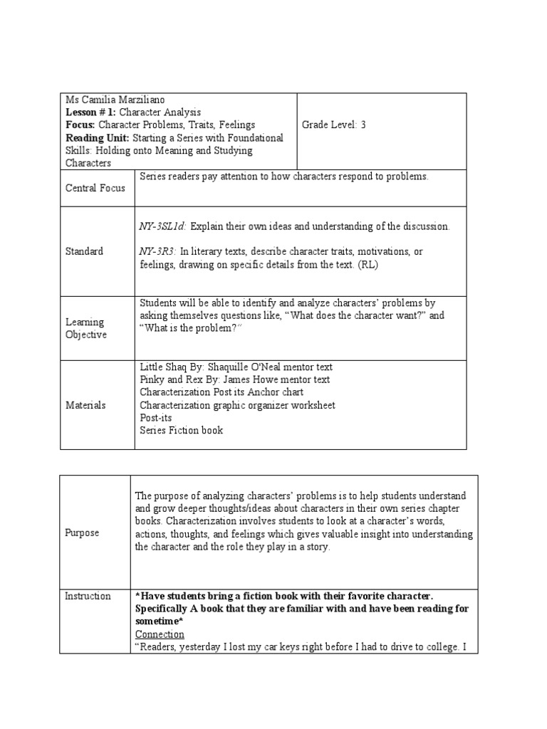 Character Analysis for Young Readers | PDF | Cognition | Learning
