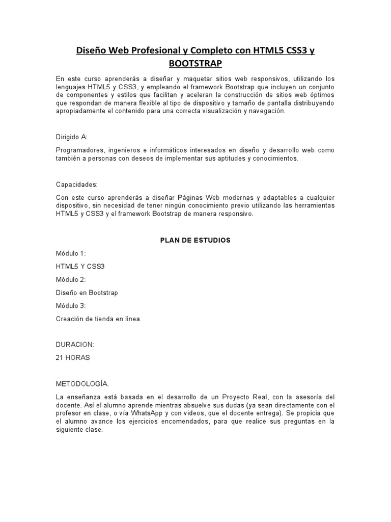 Diseño Web Profesional y Completo Con HTML5 CSS3 y BOOTSTRAP | PDF | Bootstrap (marco frontal ...