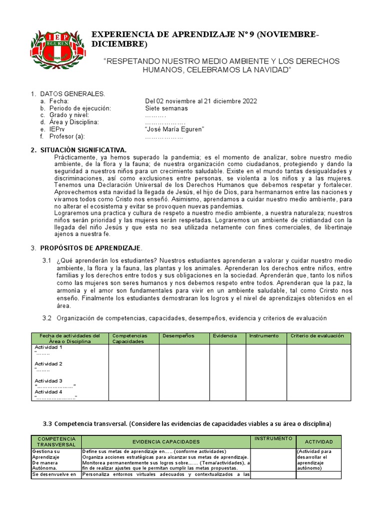 Experiencia de Aprendizaje #9 Nov-Dic | PDF | Aprendizaje | Evaluación