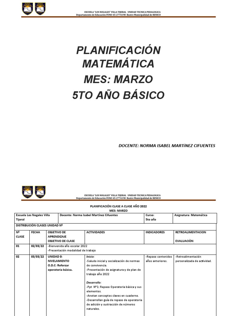 Planificación Matemática 5to Básico | PDF | División (Matemáticas ...
