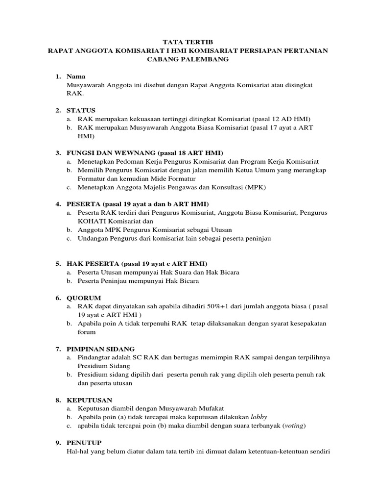 Tata Tertib RAK | PDF