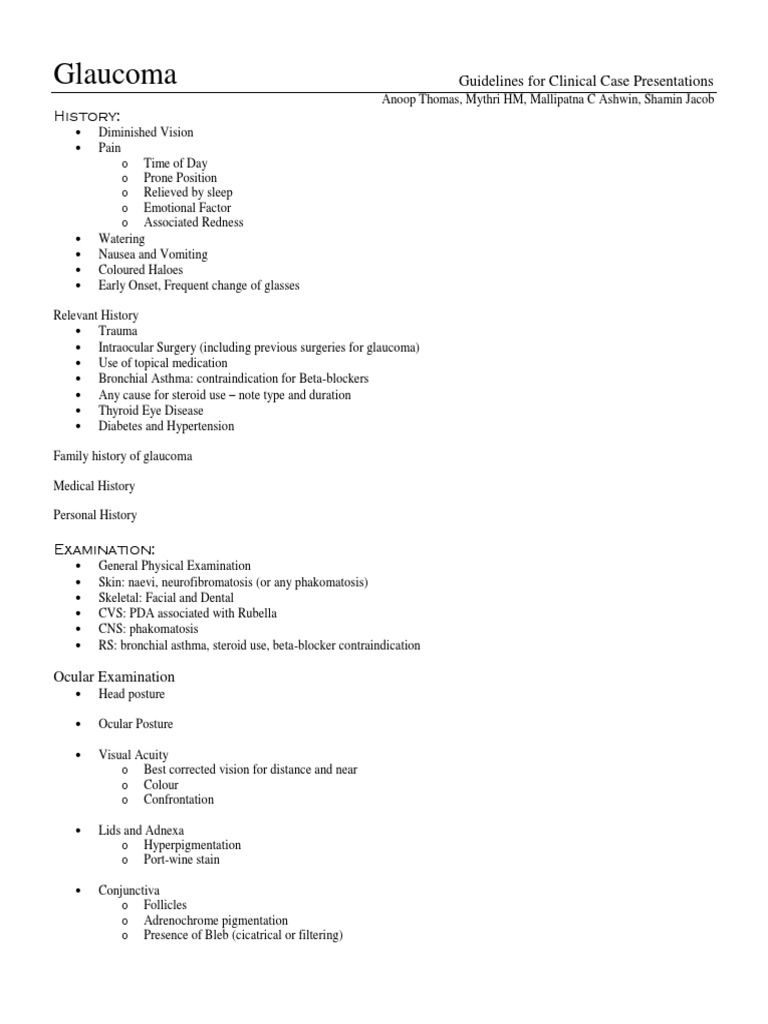 Glaucoma Case Presentation Format Pdf Glaucoma Medicine