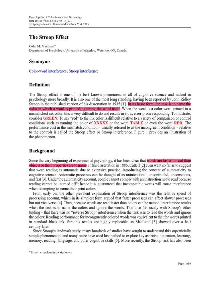 Understanding the Stroop Effect | PDF | Psychological Concepts ...
