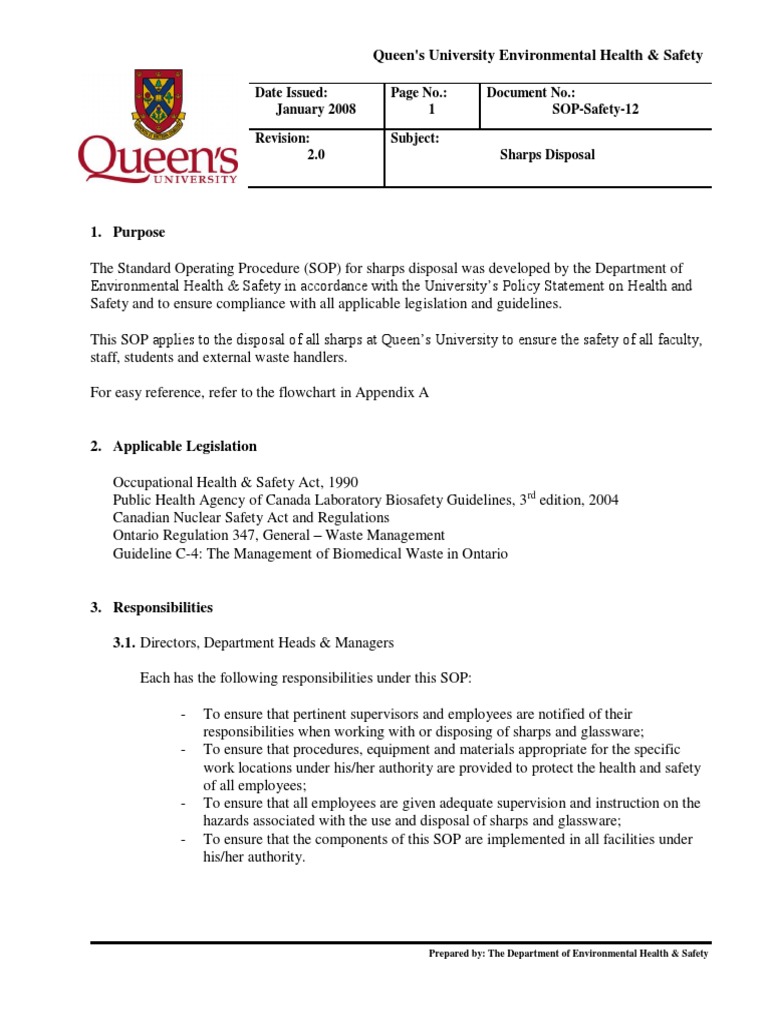 SOP-Safety-12 (Sharps Disposal) - Revision 2_0 | PDF | Laboratories ...
