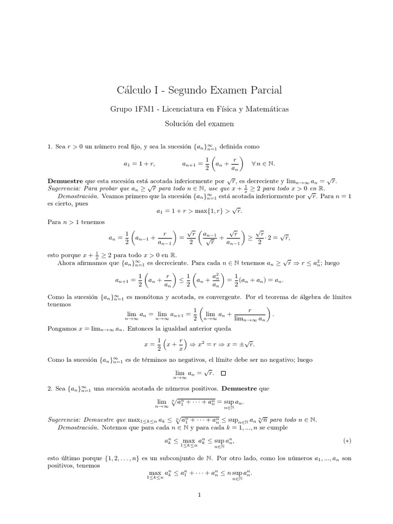 Examen 2 Calc1 | PDF | Funciones y mapeos | Estructuras matemáticas
