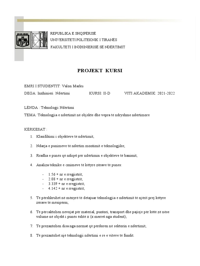 Detyre Teknologji Ndertimi 2022 | PDF