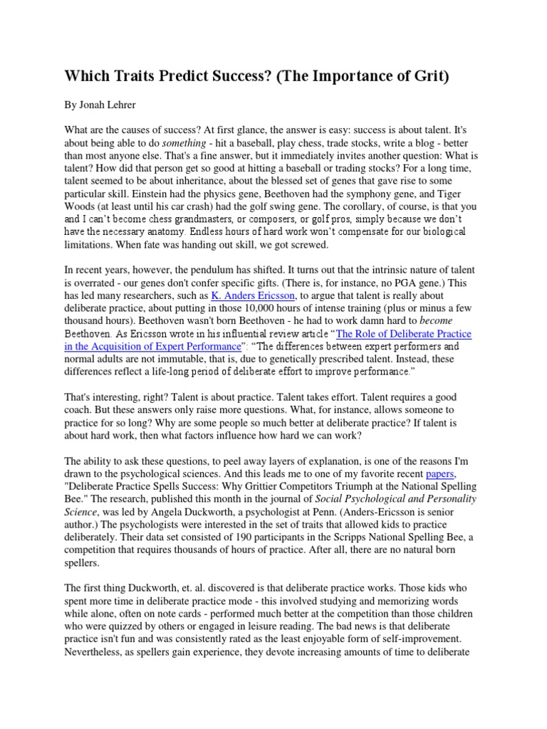 Which Traits Predict Success (The Importance of Grit) by Jonah Lehrer ...