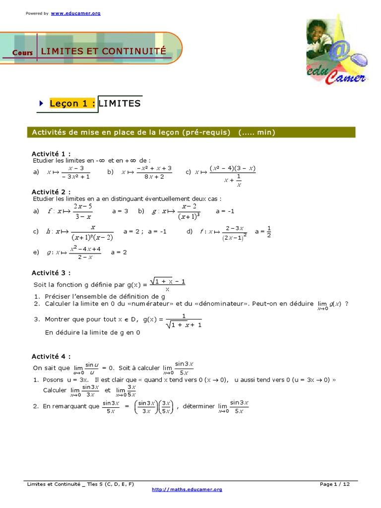 Cours Calcul Des Limites | PDF | Asymptote | Fonction (Mathématiques)