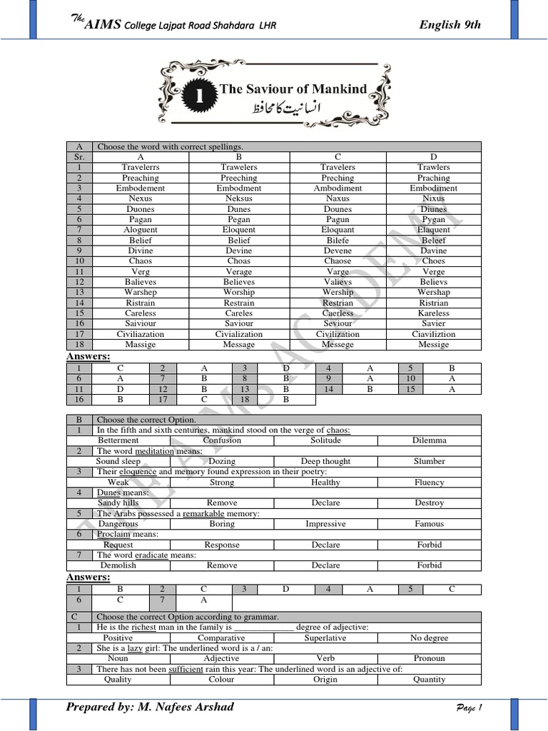 9th Class English Notes 2019. Final | PDF | Adverb | Noun