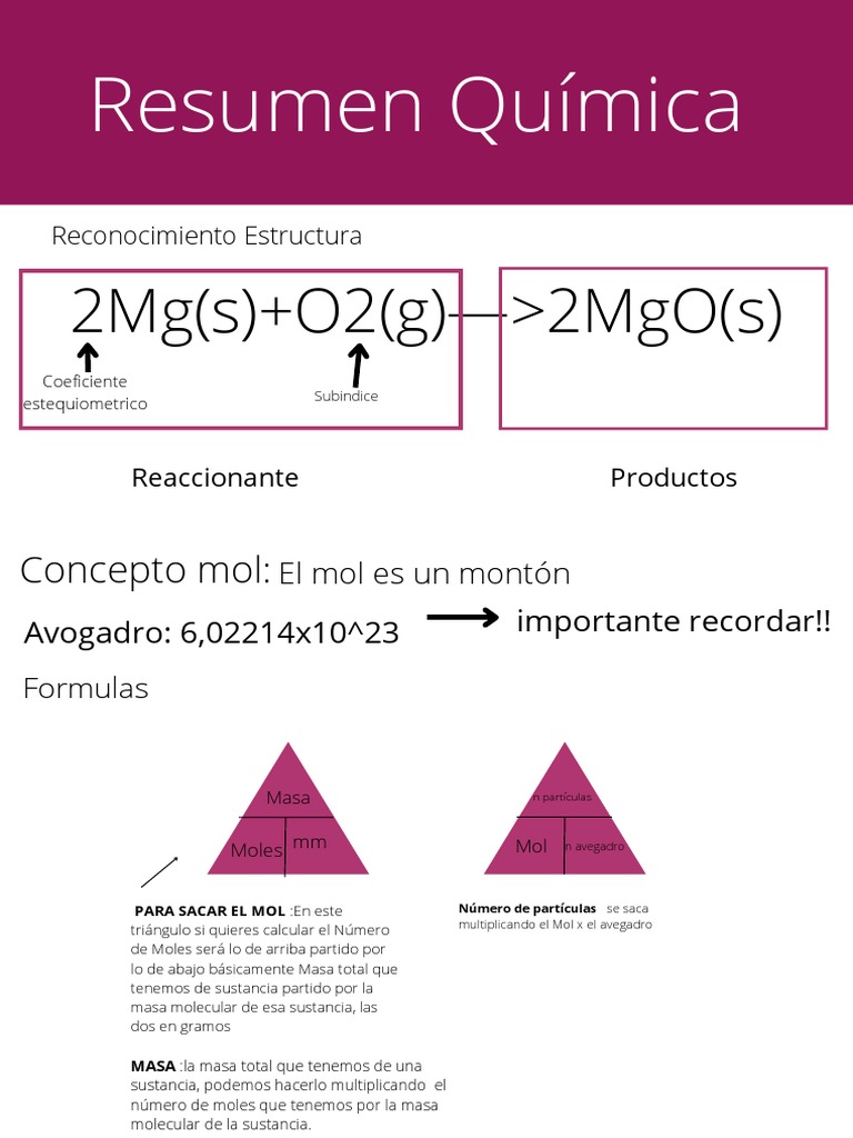 Resumen Química: 2Mg (S) +O2 (G) - 2mgo (S) | PDF | Estequiometría ...