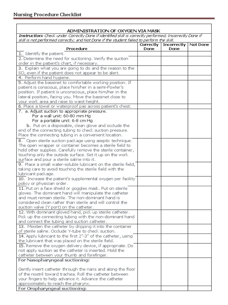 Proper Administration of Oxygen via Mask: A Nursing Procedure Checklist ...