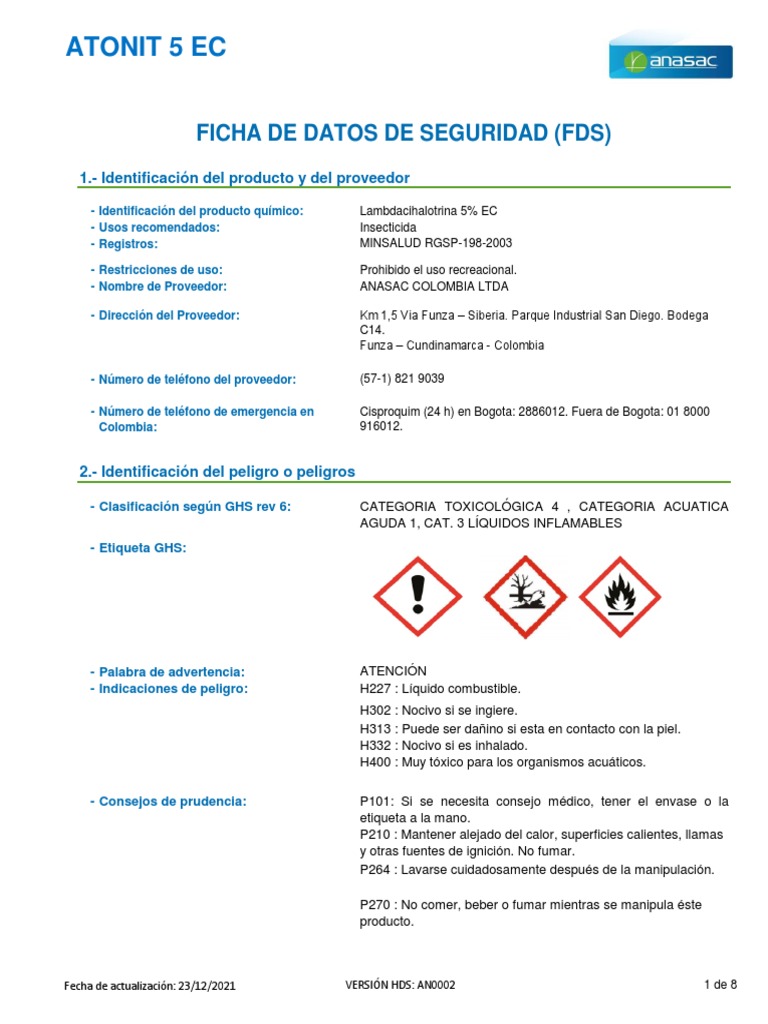 ATONIT 5 EC Colombia - HDS | PDF | Agua | Hidrógeno