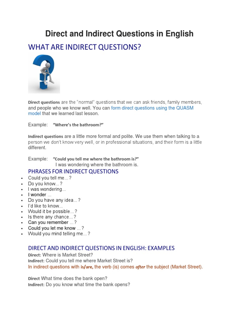 Direct and Indirect Questions in English | PDF | Question | English ...