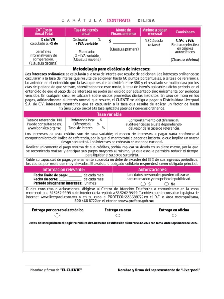 Contrato de Crédito DILISA Liverpool | PDF | Tarjeta de crédito | Pagos
