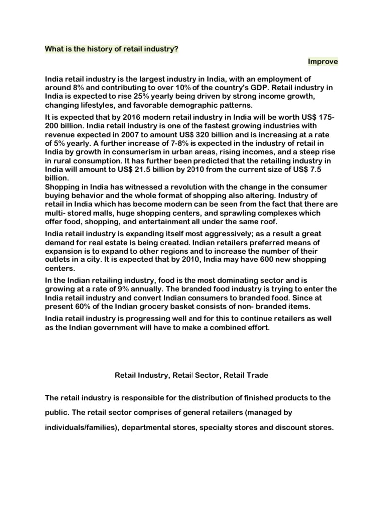History of Retail Industry 1 | PDF | Supermarket | Retail