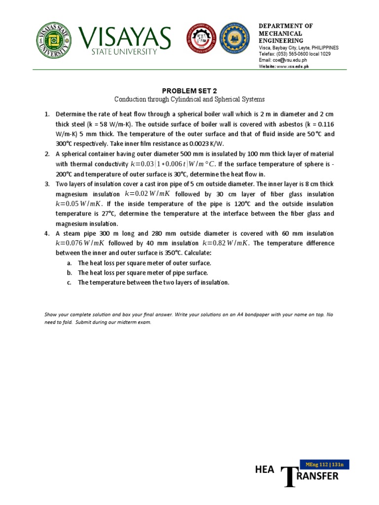 Problem Set 2 | PDF | Thermal Insulation | Heat Transfer