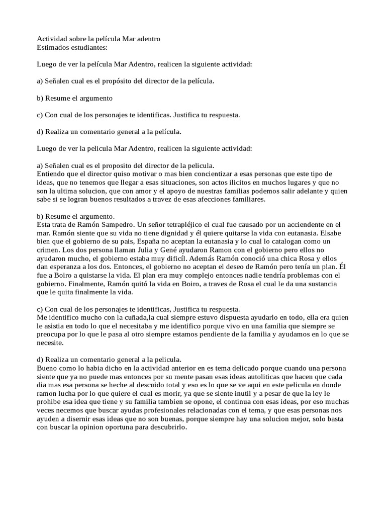 Actividad Sobre La Película Mar Adentro | PDF
