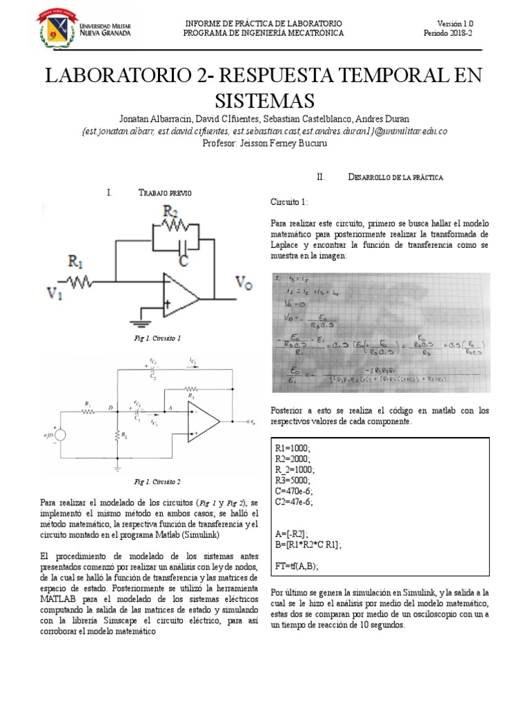 Laboratorio 2 Modelos - Respuesta Temporal | PDF | Matlab | Ingenieria ...