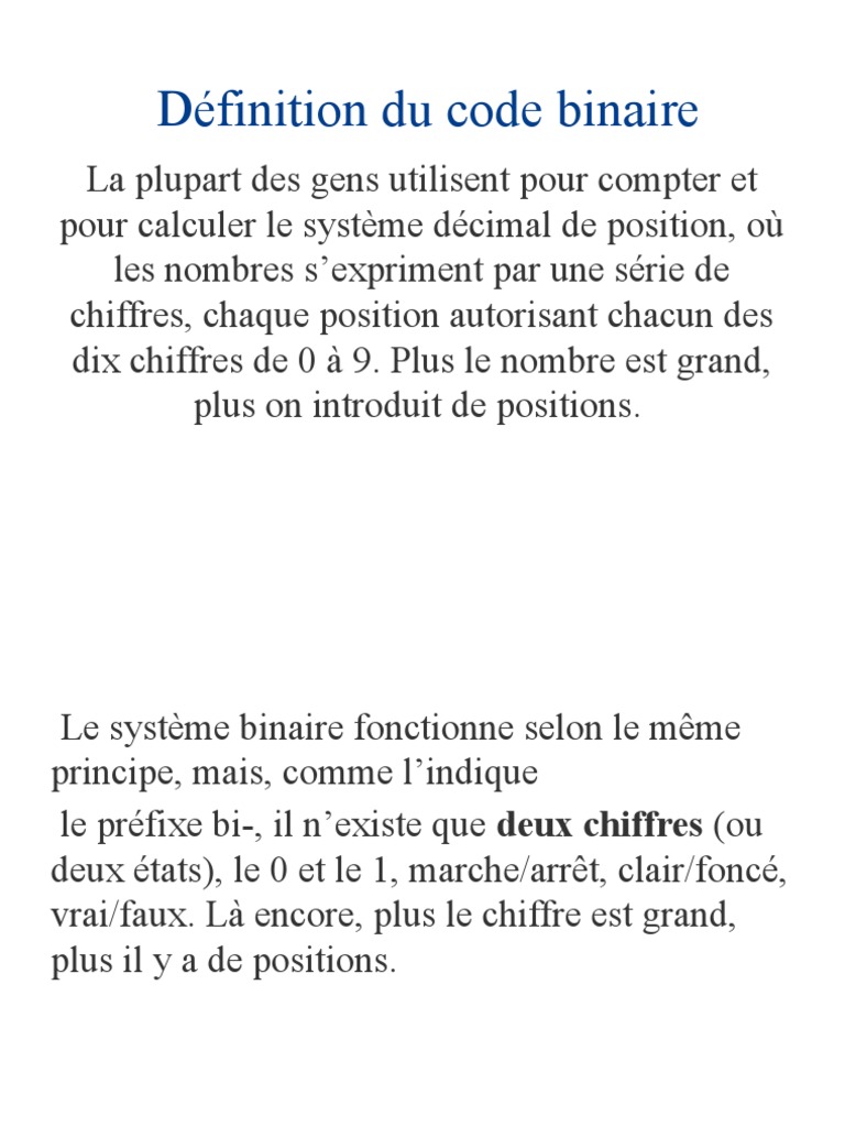 Introduction au Code Binaire | PDF | Bit | Arithmétique