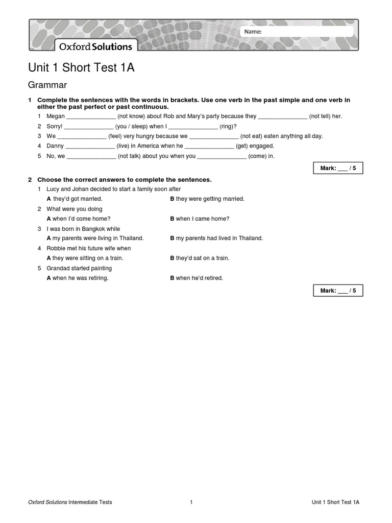 Oxford Solutions Intermediate U1 Short Test 1A | PDF | Linguistics