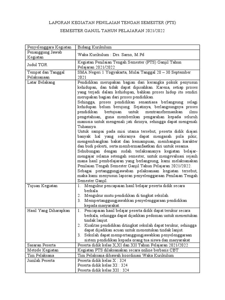 Laporan PTS Sem. 1 | PDF | Karier & Perkembangan