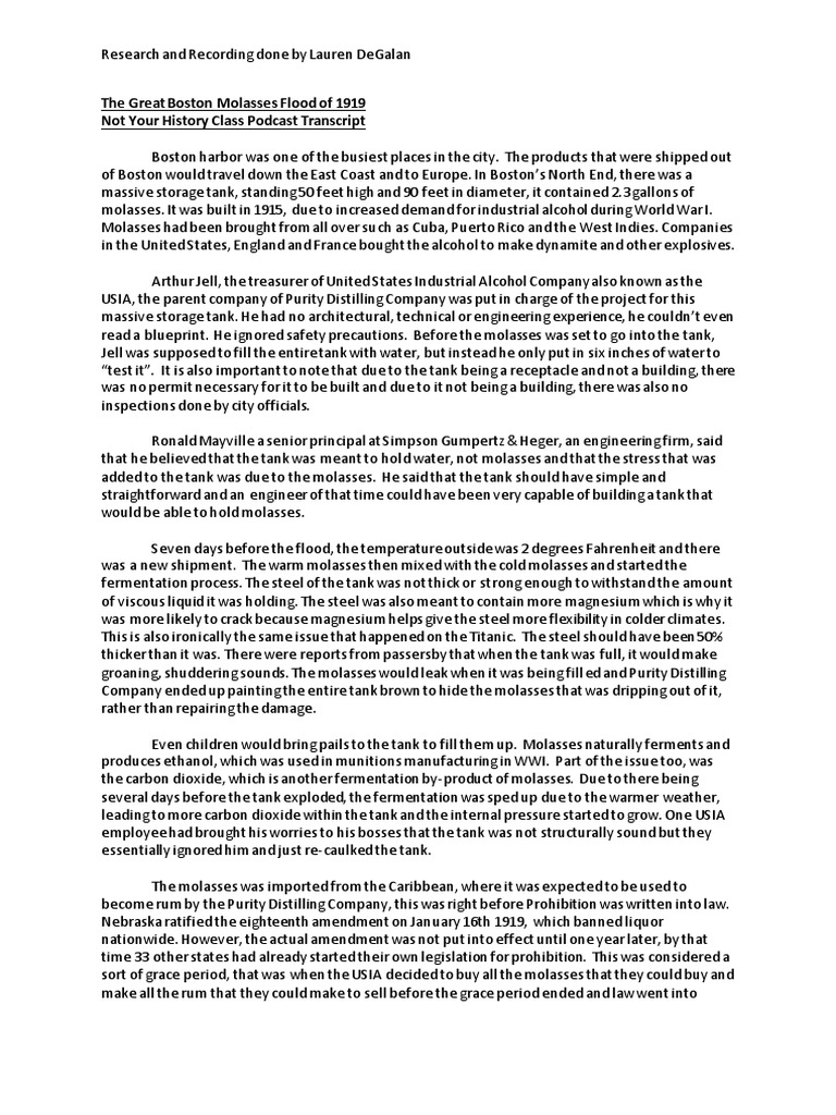 The Great Boston Molasses Flood of 1919 | PDF