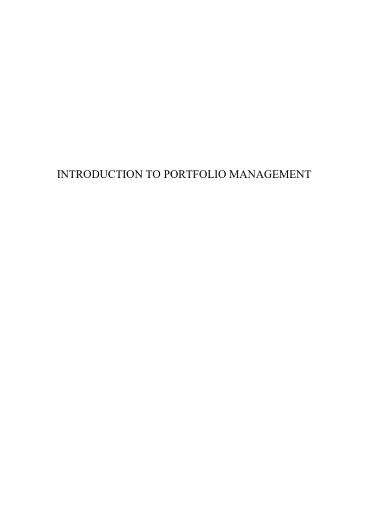 Introduction To Portfolio Management | PDF | Investment Management ...