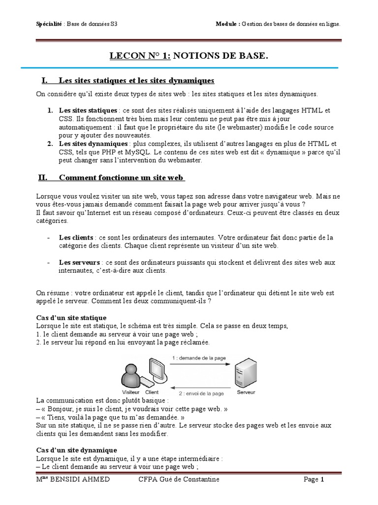 Leçon 1 - Notions de Base | PDF | PHP | Internet
