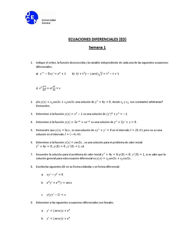 Ici Ed s1 Guia de Ejercicios | PDF | Ecuaciones | Cálculo